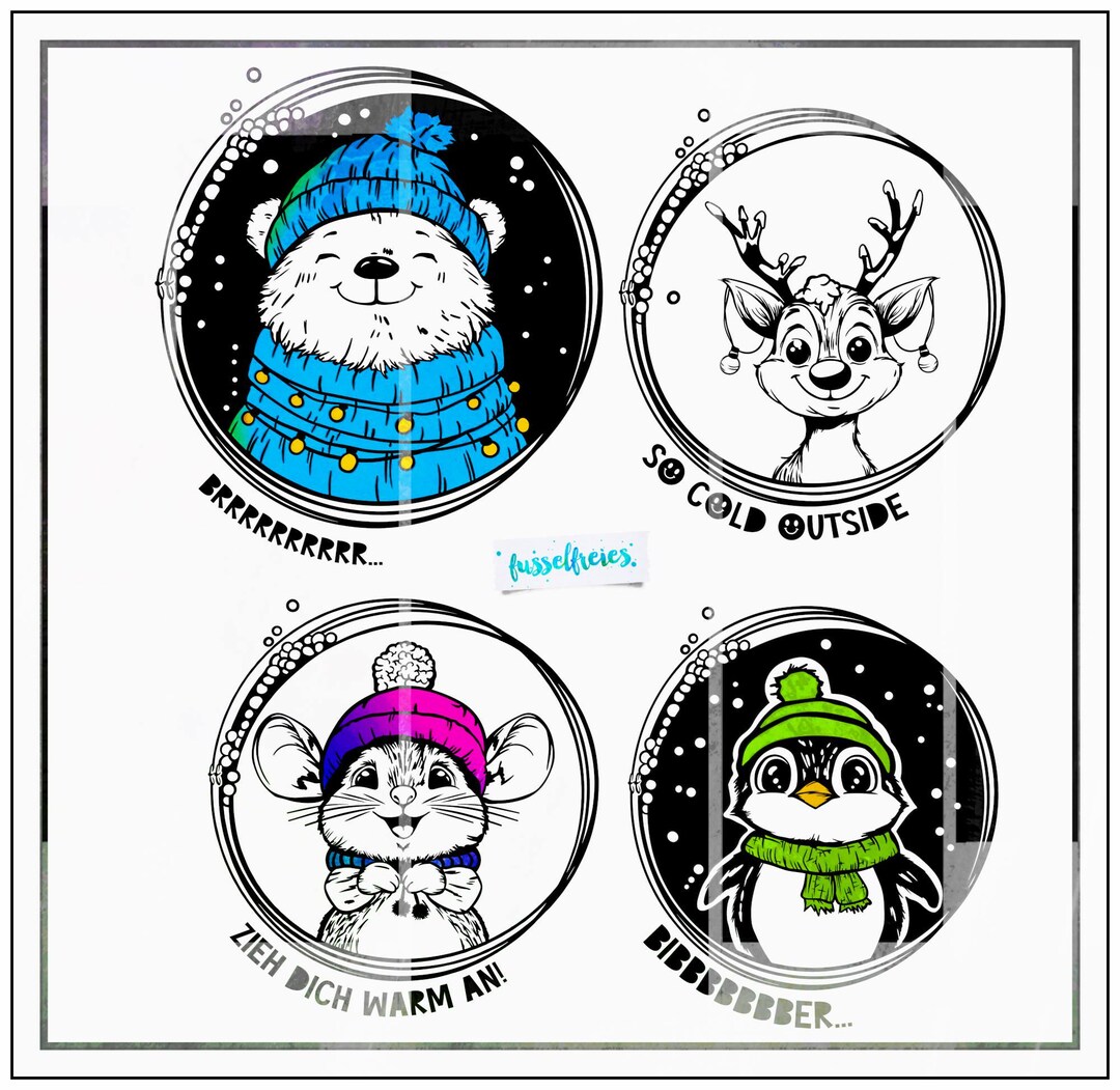 DXF SVG Cut File Winter Animals Vol3 Penguin, Bear, Mouse, Reindeer by ...