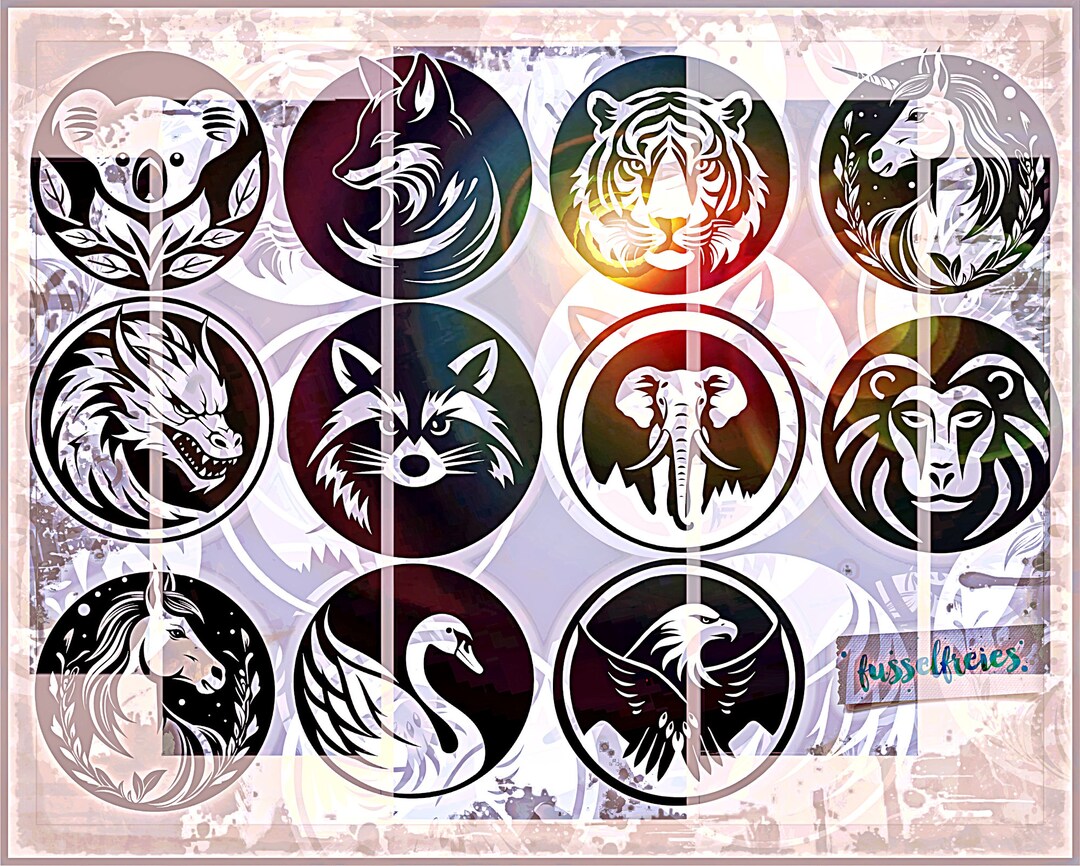 SVG DXF Animal Icons - Unicorn, Elephant, Fox, Racoon, Eagle, Dragon ...