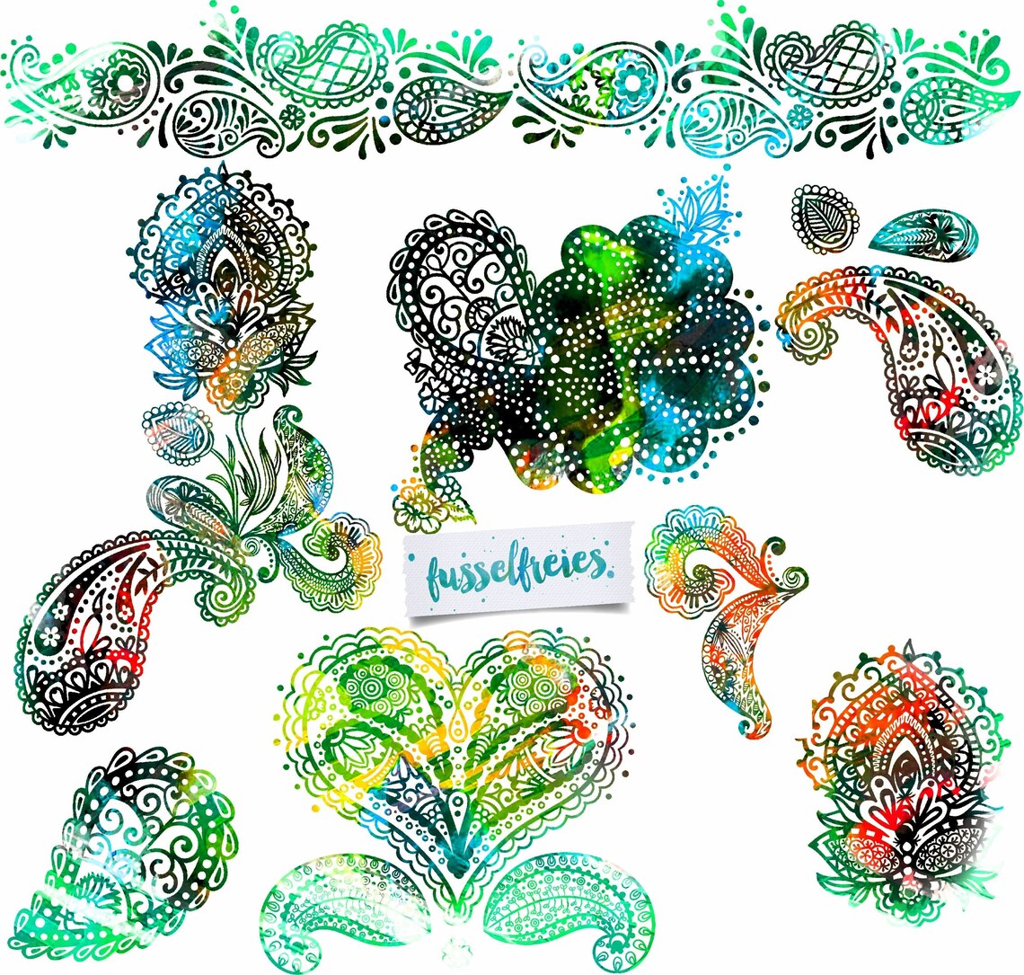 SVG DXF Cutting File Set Paisley Power Fusselfreies Ornament Fabric ...