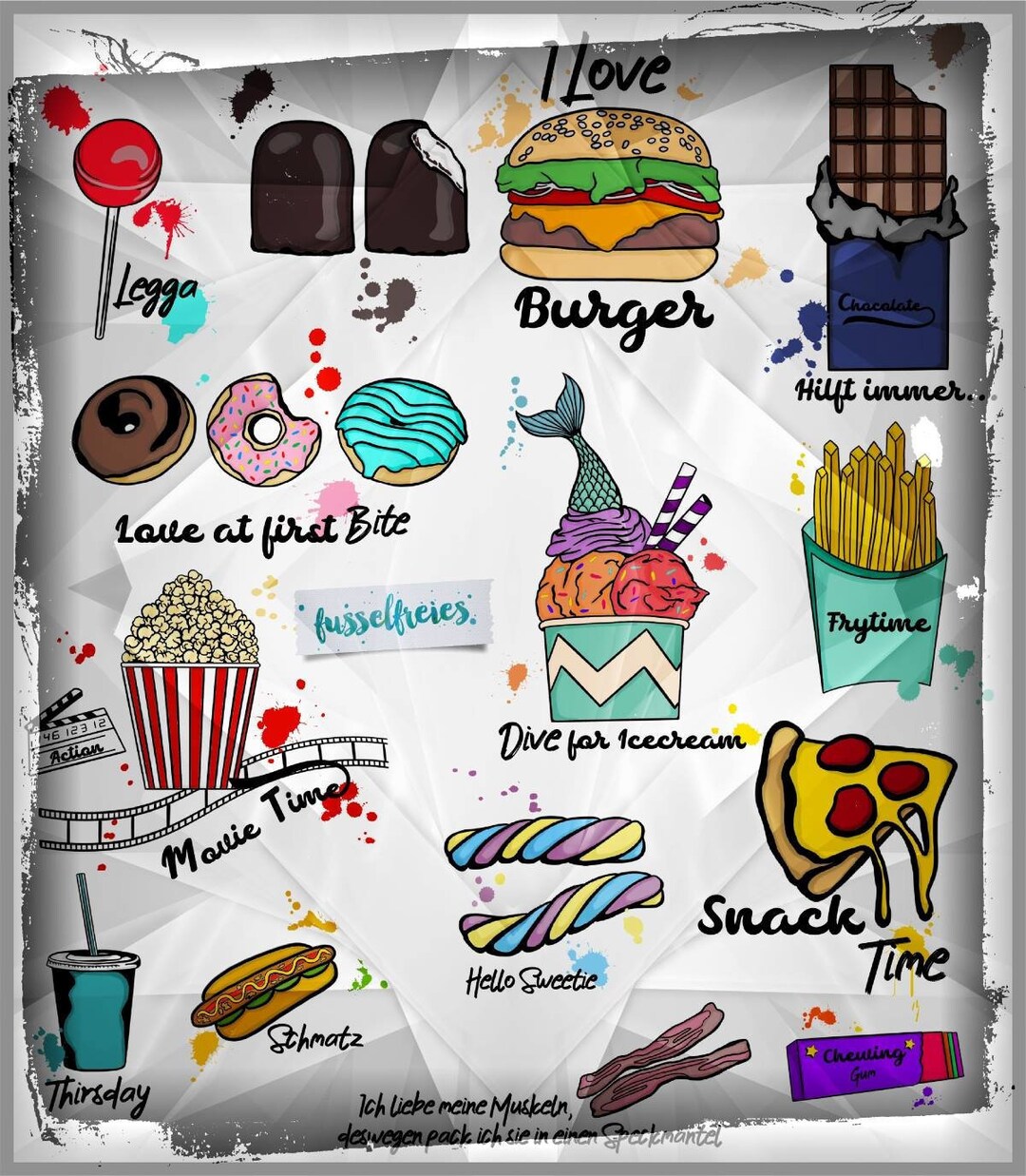 Plotter File Fast Food & Sweets DXF SVG Donut Ice Cream Burger Fries ...