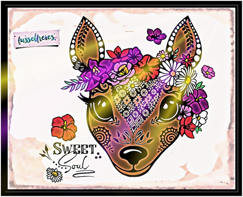Kleines Boho Reh mit Blumenkranz Plotterdatei DXF SVG von - Etsy.de