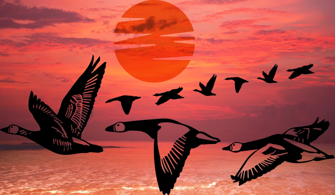 SVG DXF Cut File Wild Geese + Sun Fusselfreies - Etsy