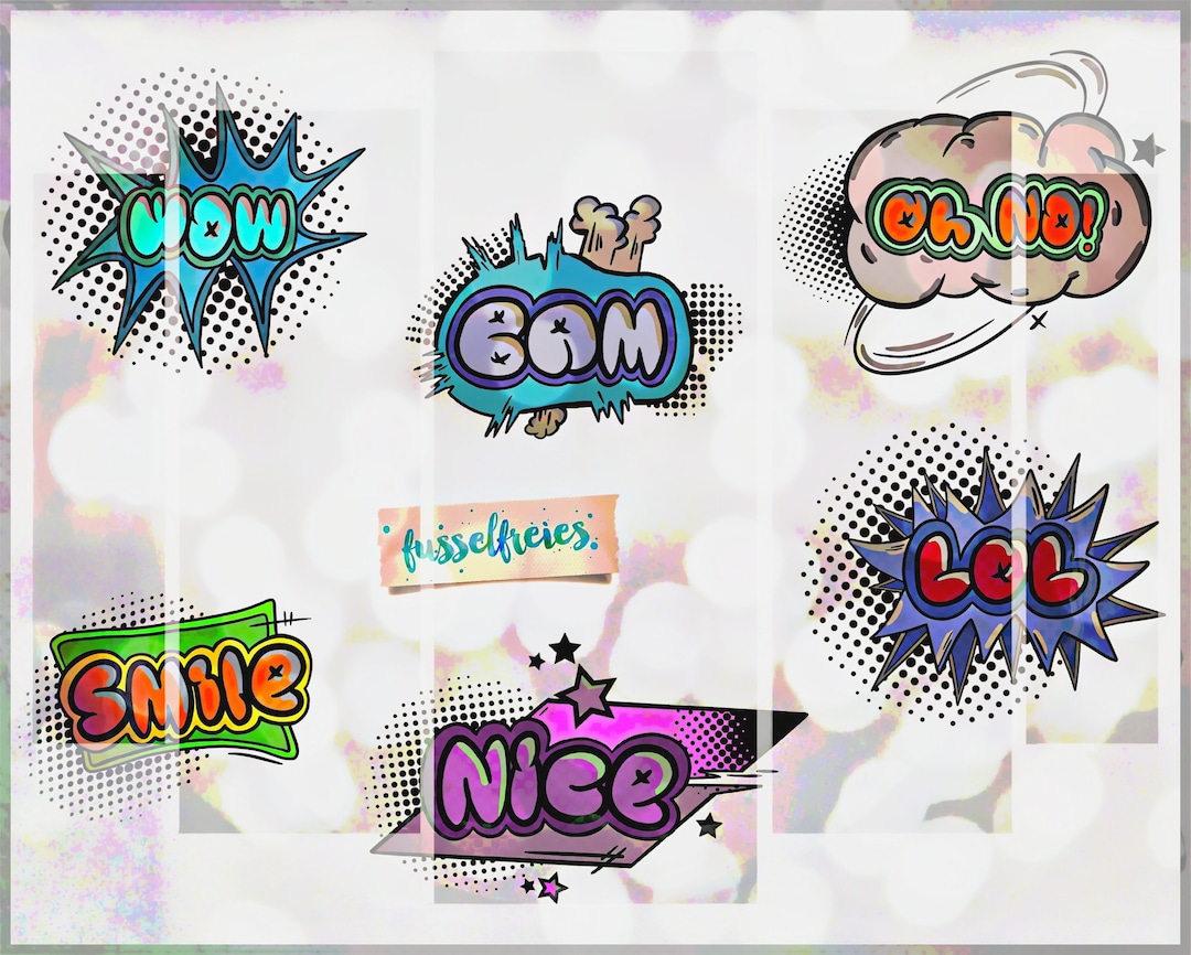 DXF SVG Cut File Comic Speech Bubbles Wow, Bam, Oh No, Lol, Smile, Nice ...