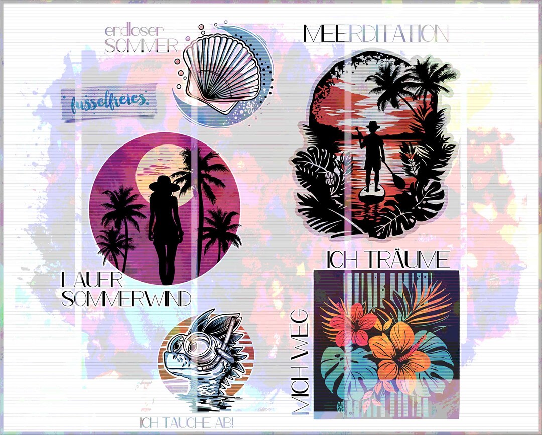 Aloha Beach 2024 arquivo plotter DXF SVG praia, sol, verão, palmeiras ...