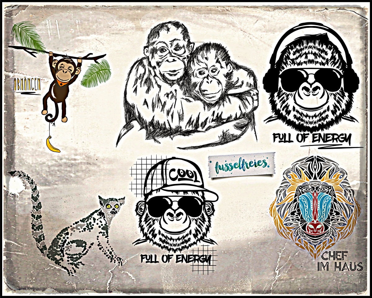 Plotterdatei Affen Parade DXF SVG Gorilla Pavian Orang | Etsy.de