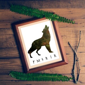 Fenrir Wolf Fenris Viking Decor Runes Wolf Print Viking Wall Art Norse ...