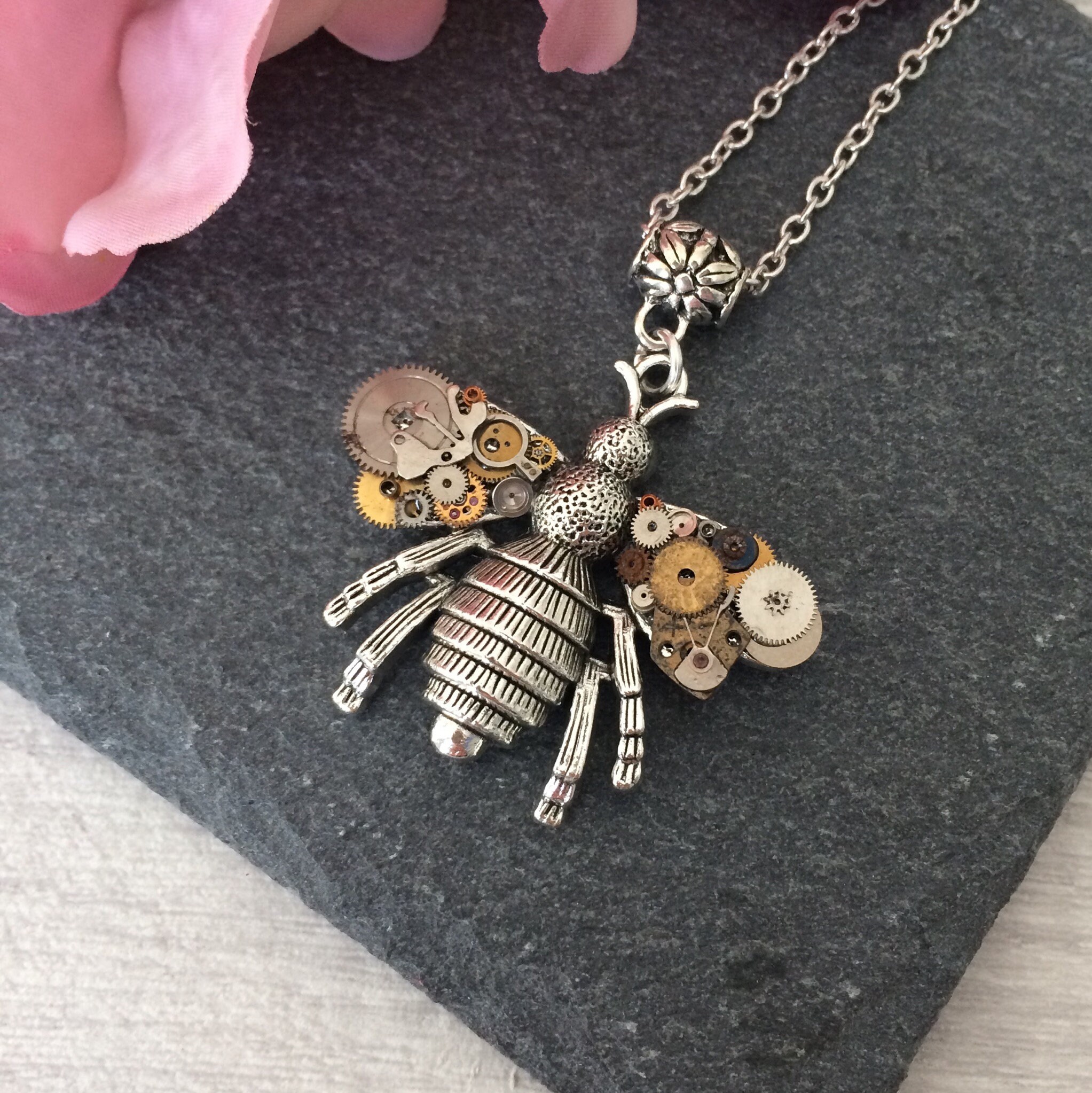 Steampunk Bee Pendant Bumble Bee Necklace Clockwork Honey - Etsy