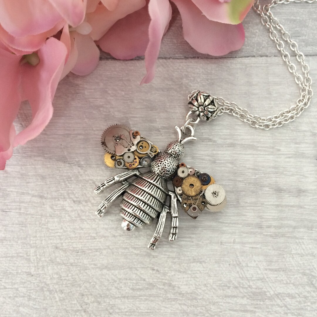 Steampunk Bee Pendant, Bumble Bee Necklace, Clockwork Honey Bee, Insect ...