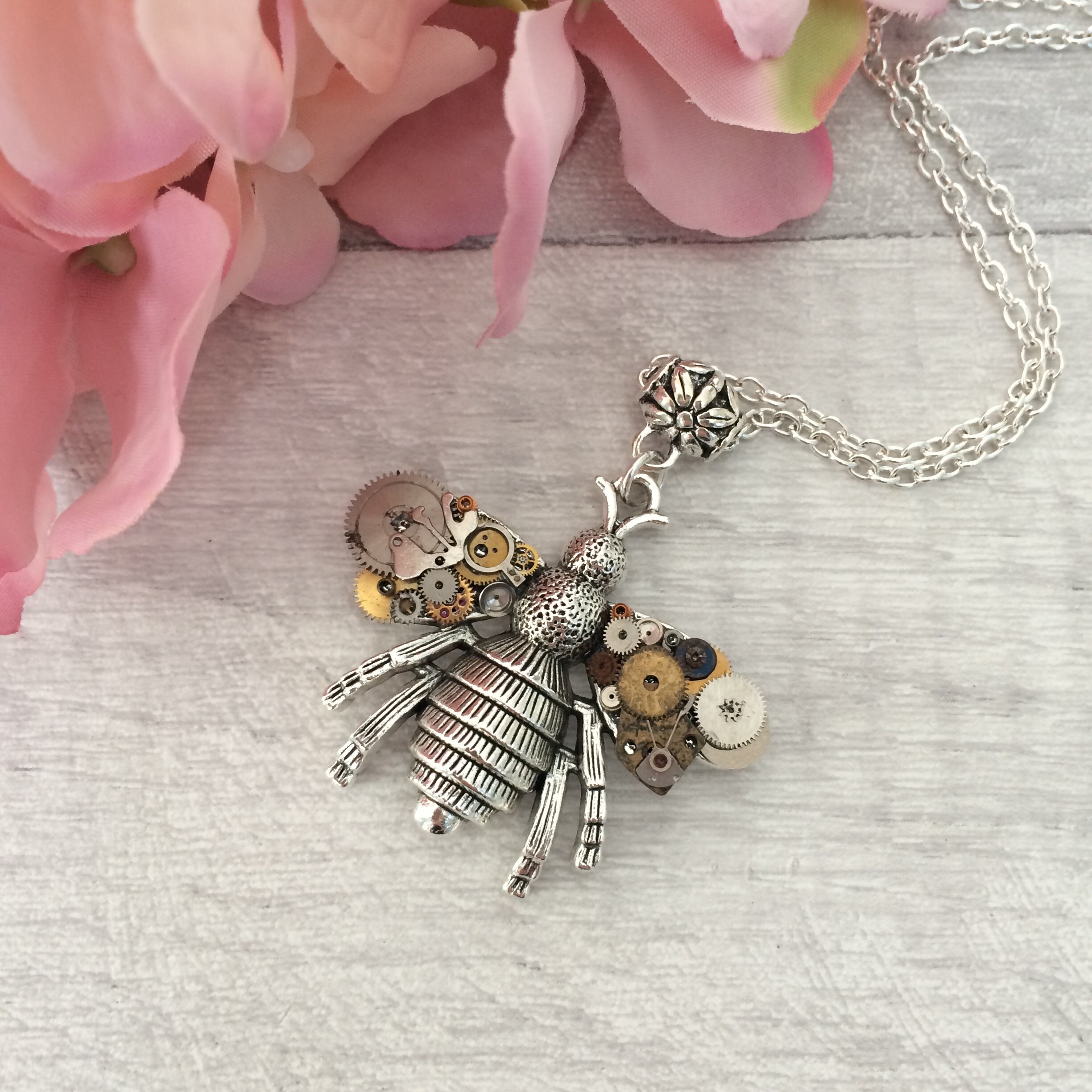 Steampunk Bee Pendant Bumble Bee Necklace Clockwork Honey - Etsy