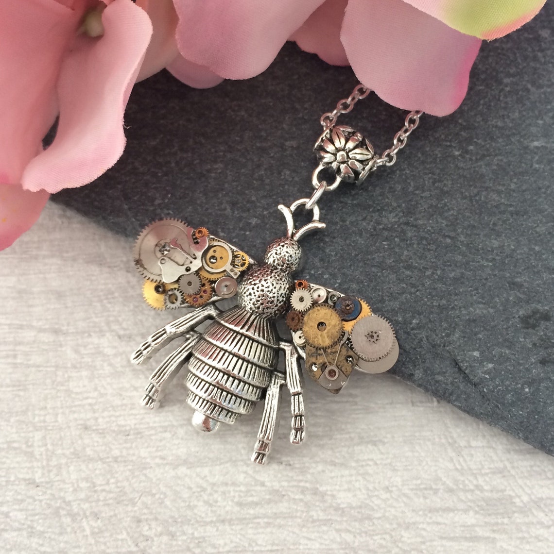 Steampunk Bee Pendant Bumble Bee Necklace Clockwork Honey - Etsy