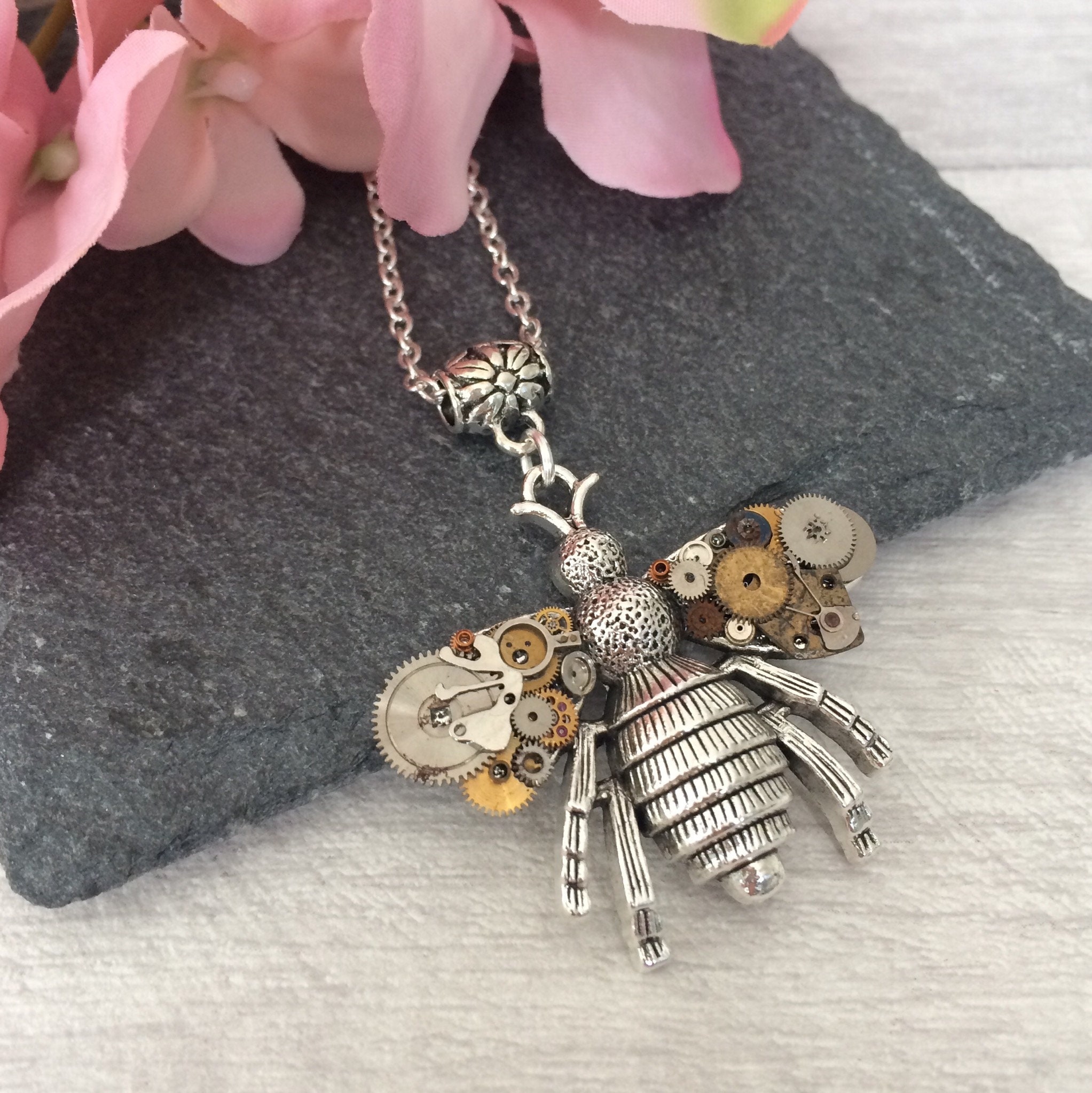 Steampunk Bee Pendant Bumble Bee Necklace Clockwork Honey - Etsy