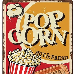Pop Corn Retro Style Tin Sign 8x12 Inch - Etsy
