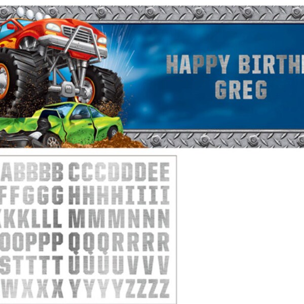 Monster Truck Happy Birthday Banner - Etsy