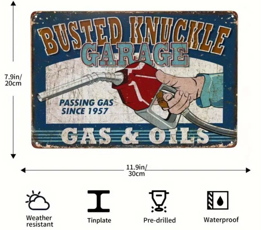 Busted Knuckle Garage Gasoline Gas Station Tin Sign - 8x12 Inch - Etsy