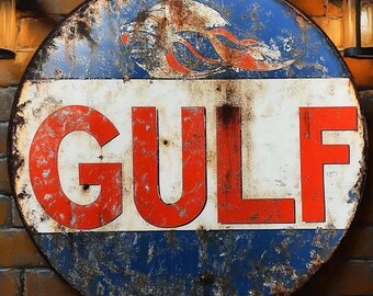 Gulf Gas Station Rustic Looking Round Tin Sign - 8x8 Inch - Etsy