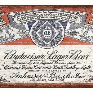 Budweiser Lager Beer Tin Sign - 8x12 Inch - Etsy
