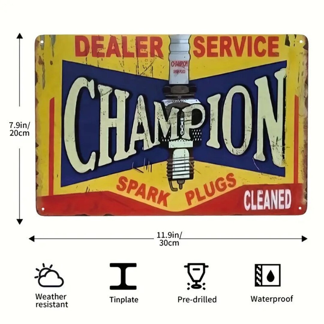 Champion Spark Plugs Tin Sign - 8x12 Inch - Etsy
