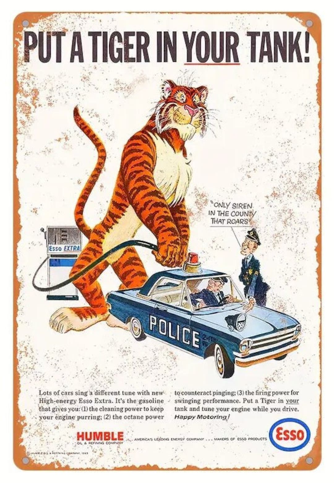 Esso Gas Put a Tiger in Your Tank Gasoline Gas Station Tin Sign 8x12 ...