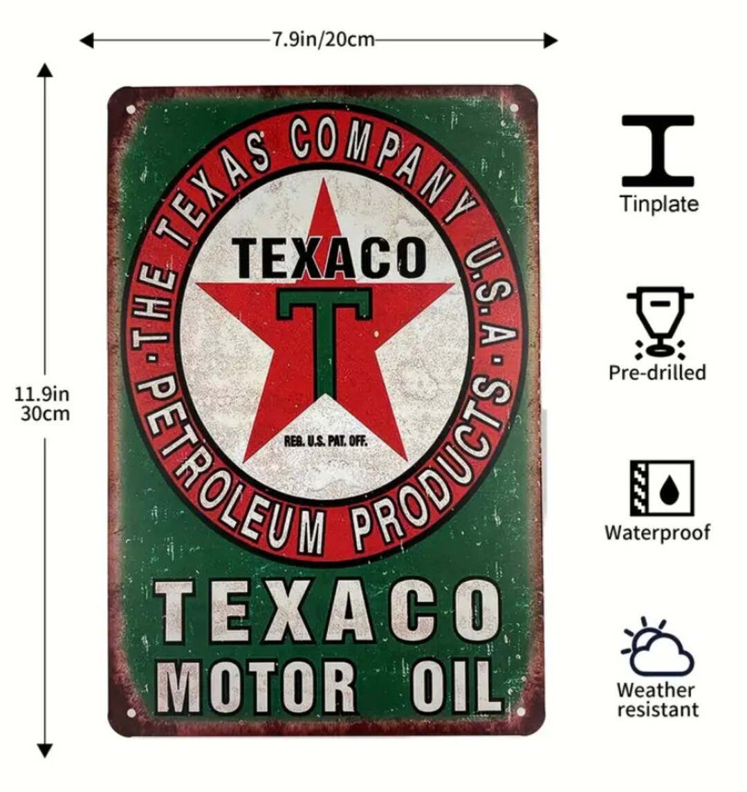 Texaco Motor Oil Gas Station Tin Sign 8x12 Inch - Etsy