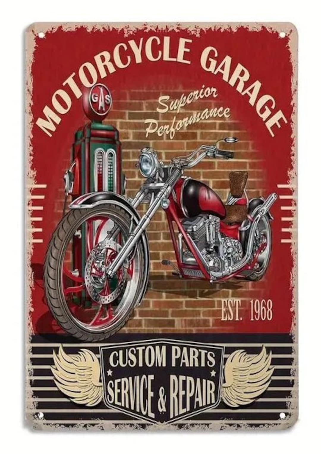 Motorcycle Garage Custom Parts Service & Repair- Reproduction Retro ...