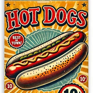 New, Reproduction Hot Dogs - Best in Town - 10 Cent - Retro Vintage Tin ...
