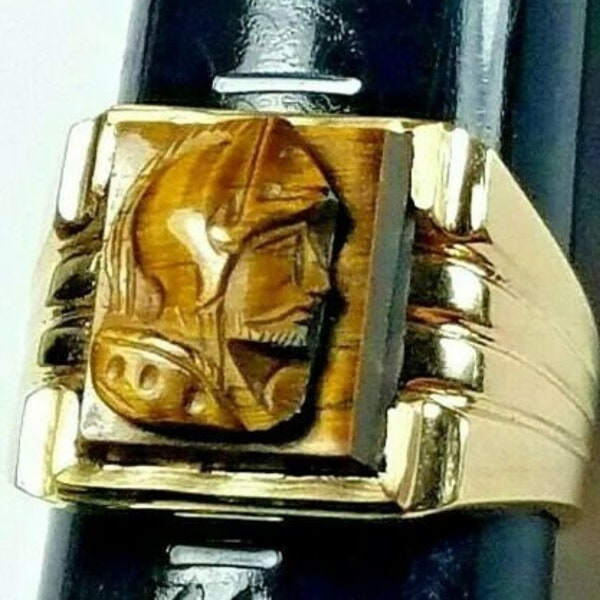 Mens Vintage Carved Tiger Eye Ring - Etsy