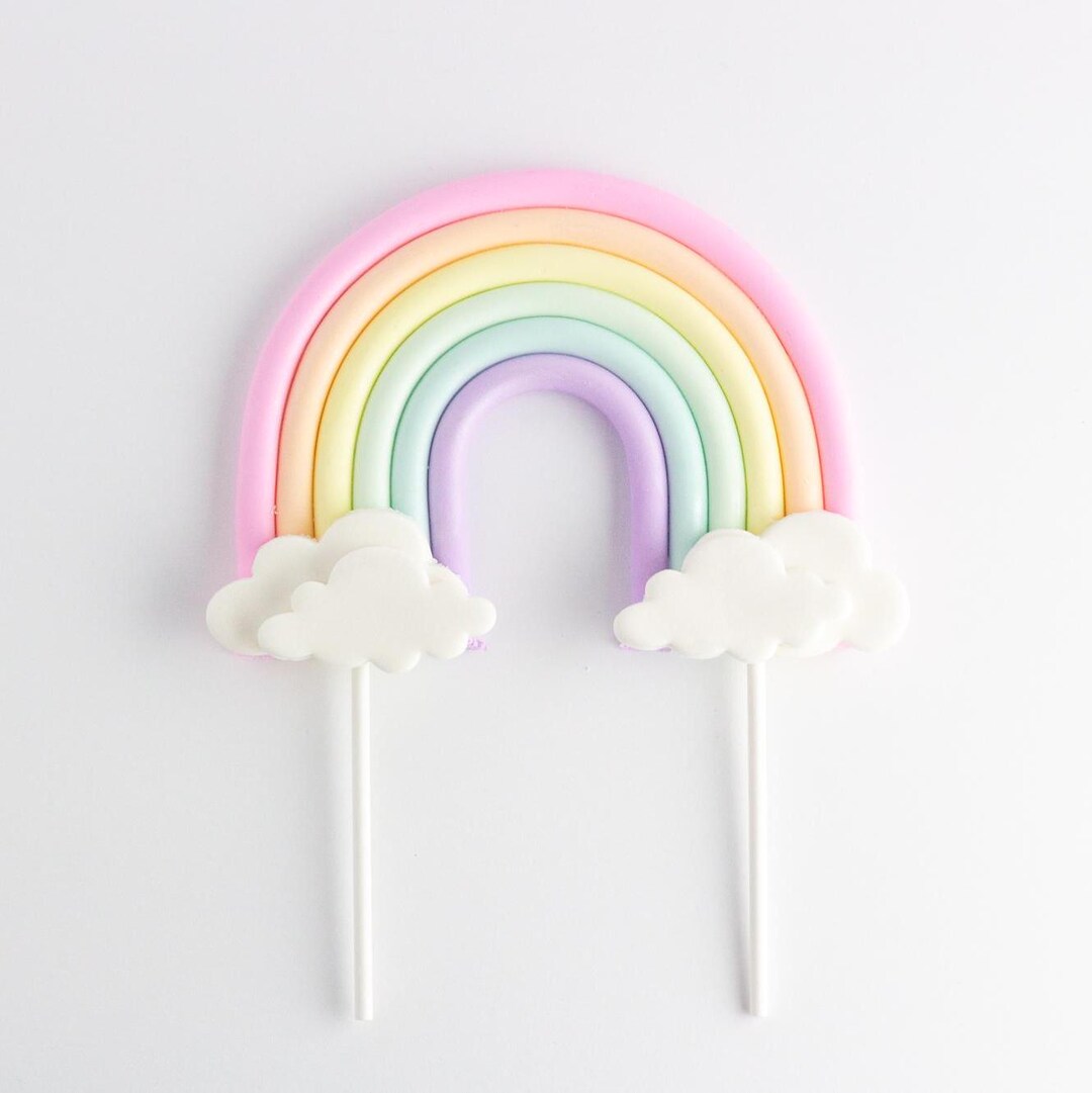 Pastel Rainbow Cake Topper With Clouds – Fondant Birthday Decoration ...