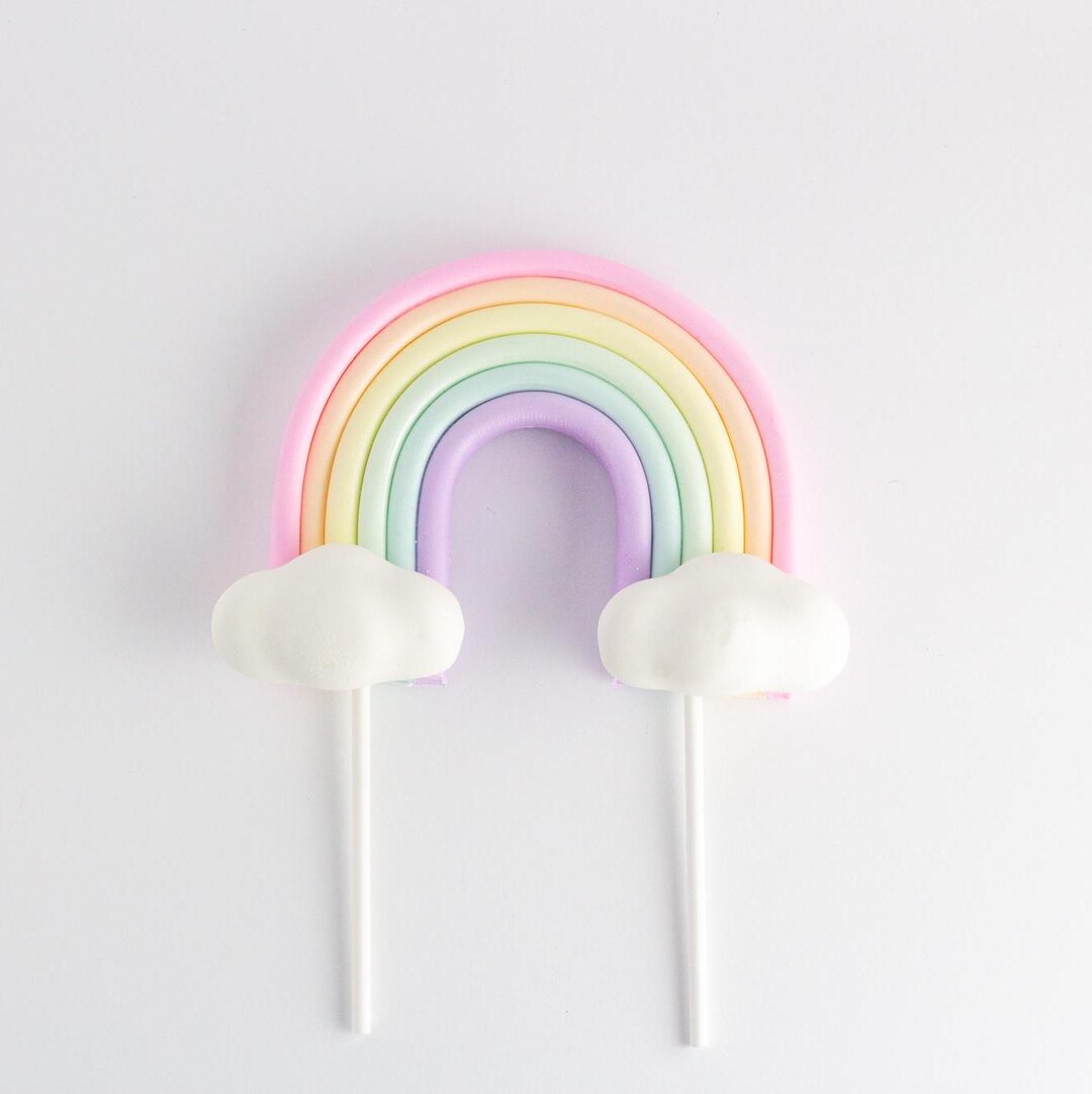 Pastel Rainbow Fondant Cake Topper – Petite Clouds – Edible Birthday ...