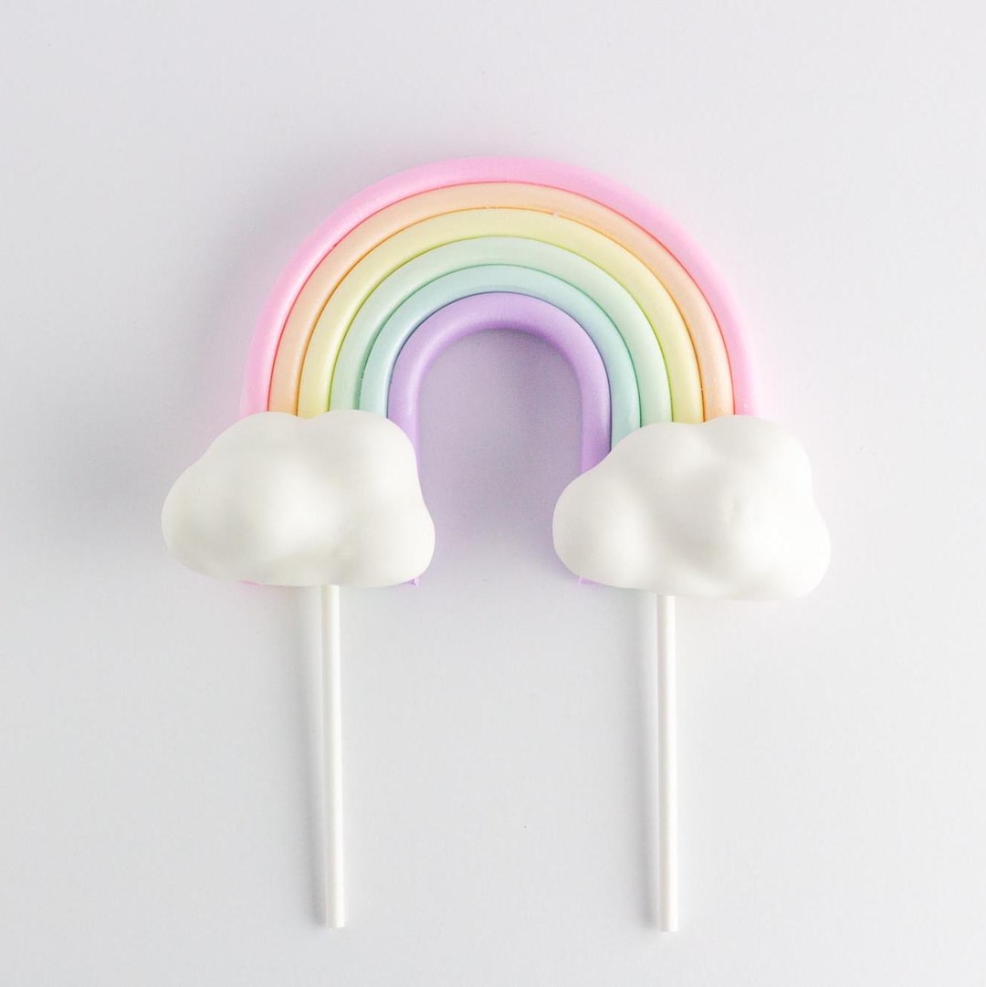 Pastel Rainbow Cake Topper With Clouds – Handmade Fondant Decoration - Etsy