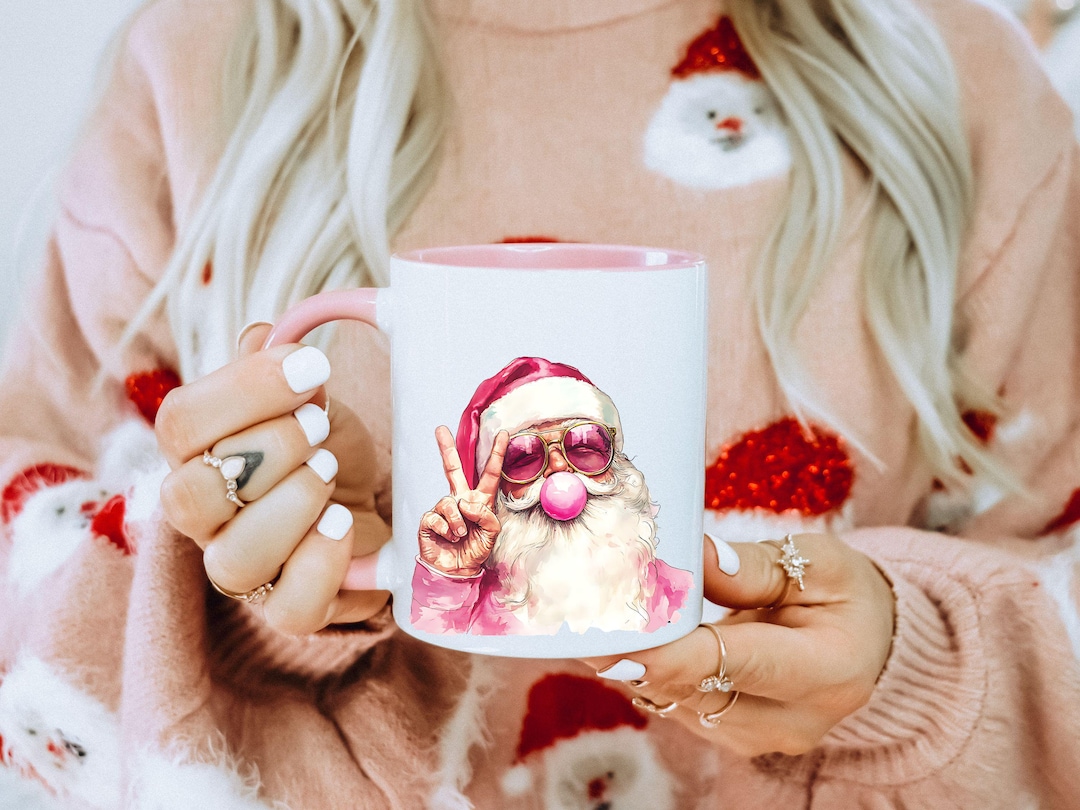Retro Santa Mug, Stocking Stuffer, Pink Christmas Mugs, Holiday Mug ...