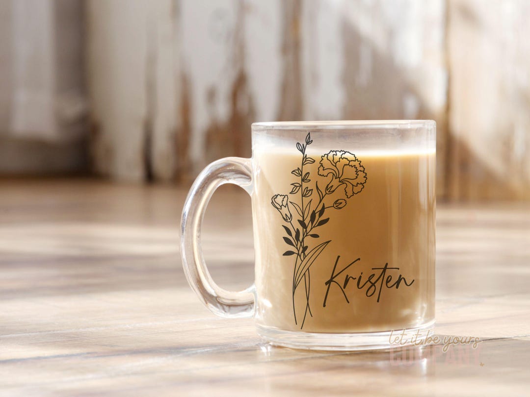 Personalized Birth Flower Coffee Cup, Custom Glass Coffee Mug, Gifts ...