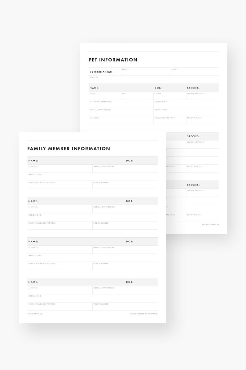 Printable Home Information Bundle PDF / Pet, Family, Emergency ...