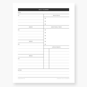 Printable Day Planner Daily Organizer Download Productivity Minimalist ...