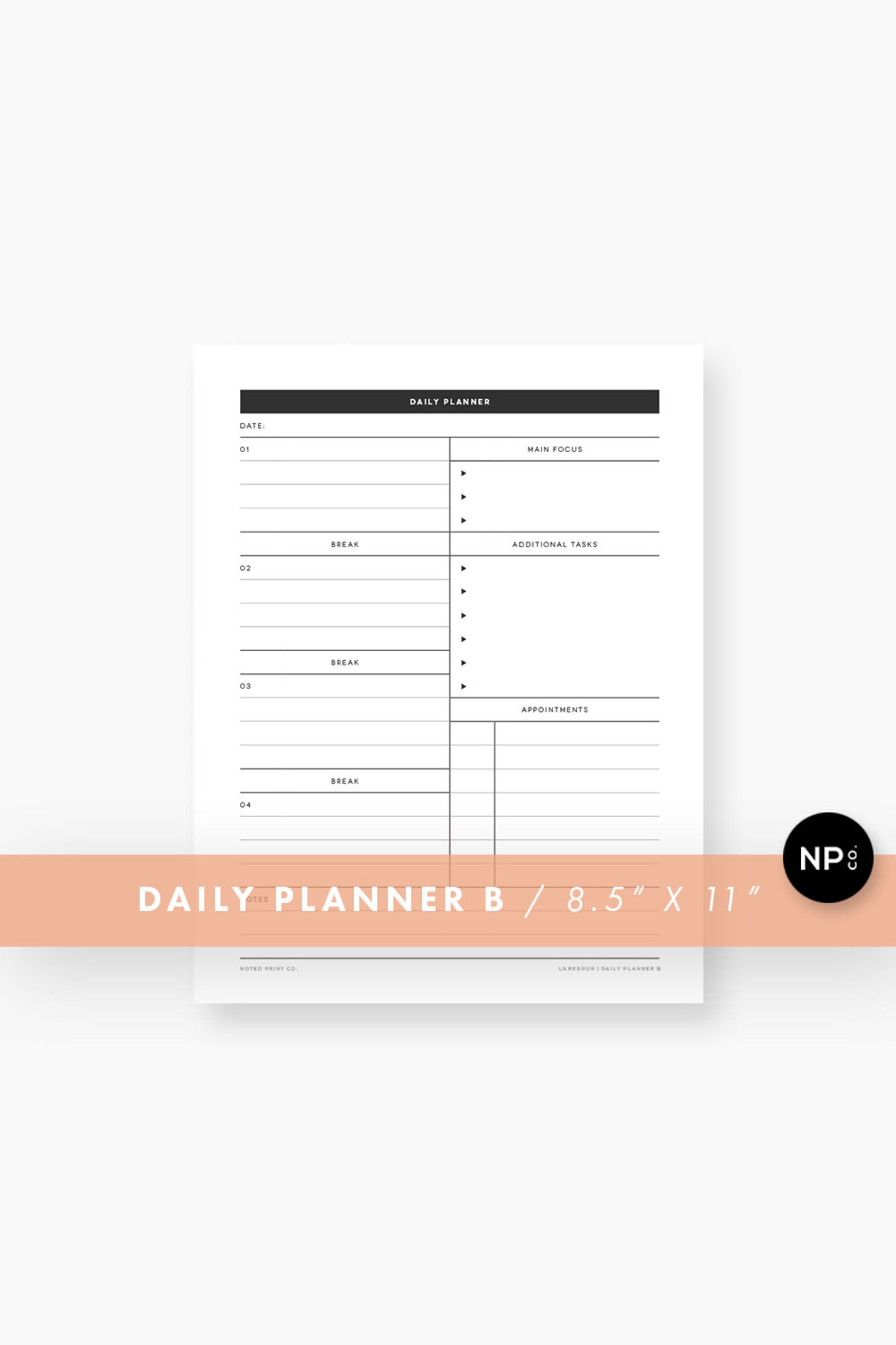 Printable Day Planner Daily Organizer Download Productivity Minimalist ...