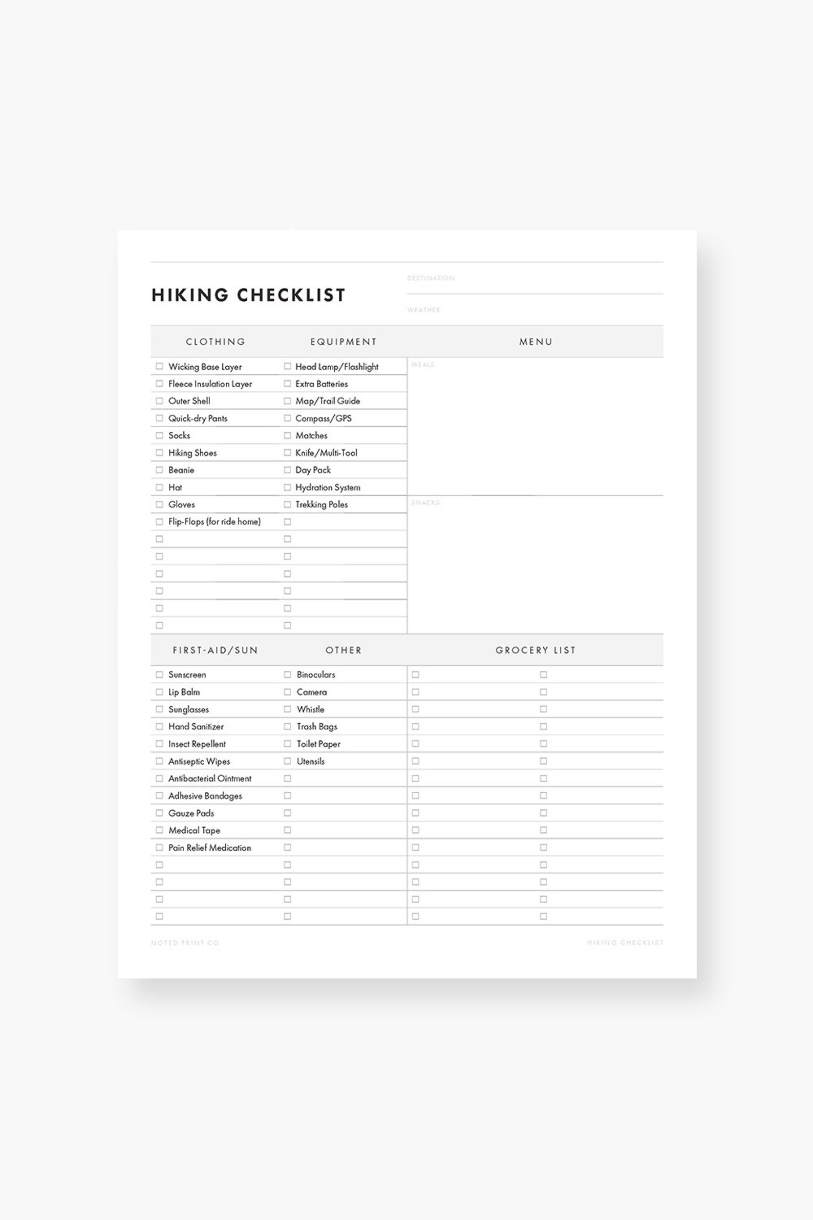 Hiking Checklist Printable / Packing List for Day Hiking - Etsy