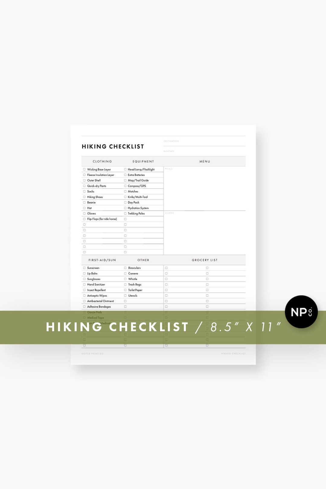 Hiking Checklist Printable / Packing List for Day Hiking - Etsy