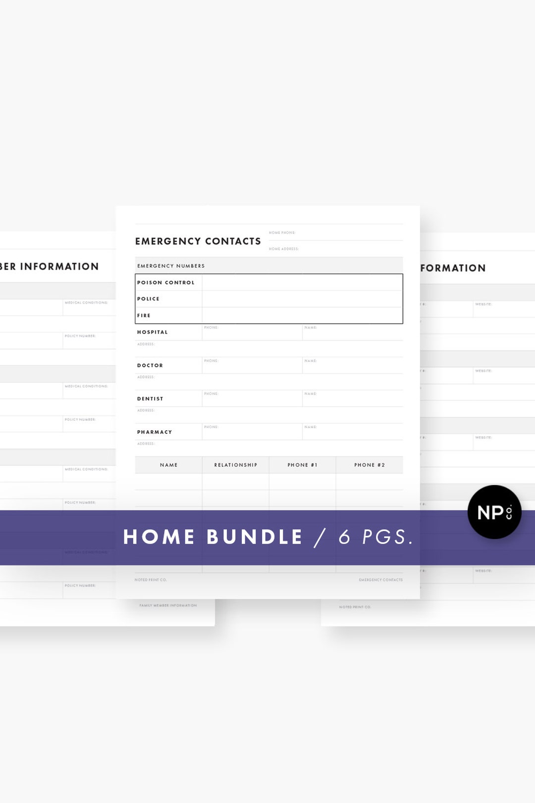 Printable Home Information Bundle PDF / Pet, Family, Emergency ...