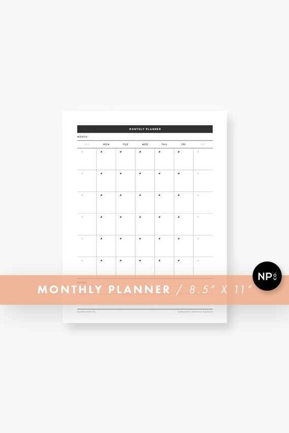 Monthly Calendar Printable Minimalist Planner Modern | Etsy