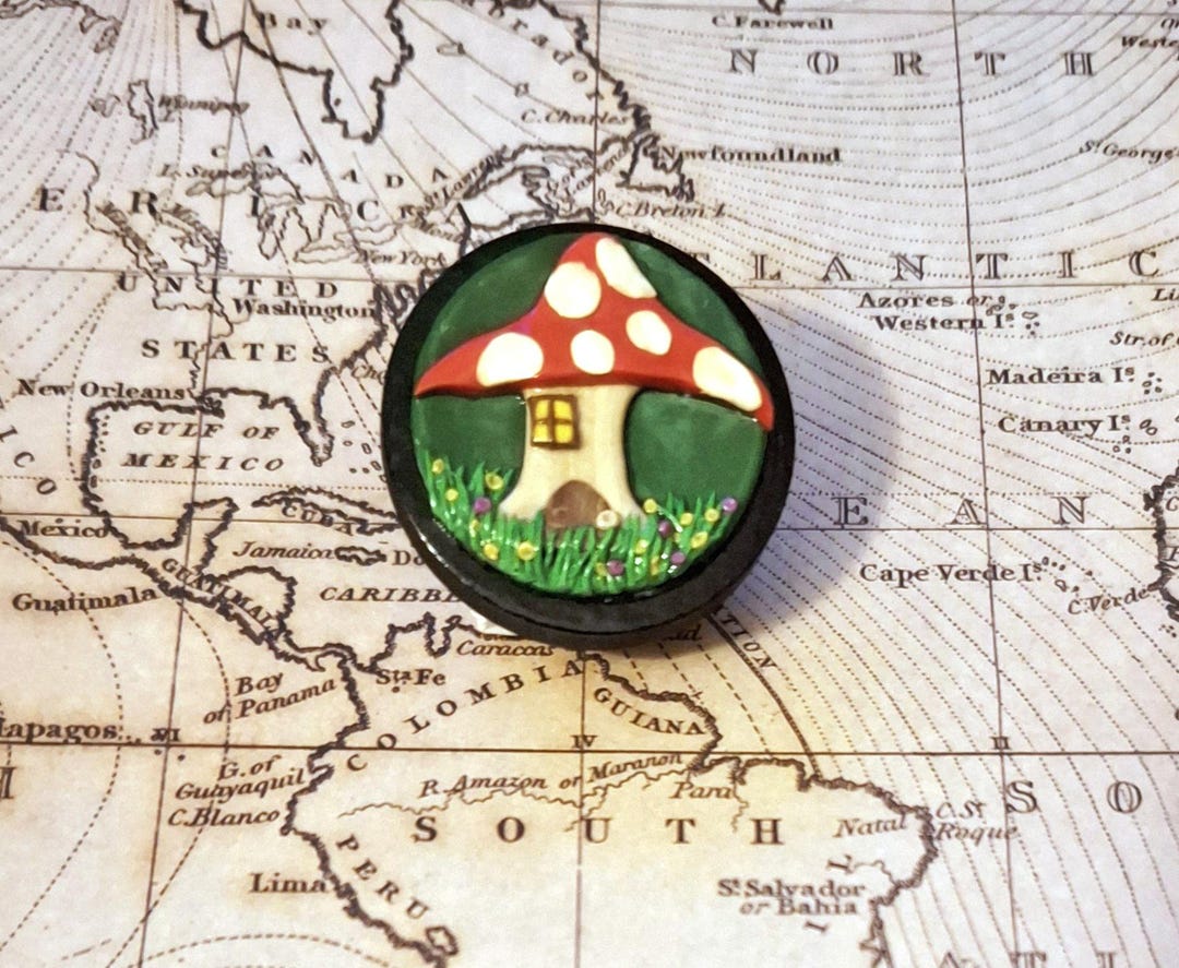 Cottagecore Toadstool House 3D Brooch With Wooden Bezel. 35mm in ...