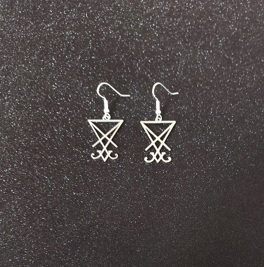Sigil of Lucifer Symbol Earrings in Stainless Steel on Silver Plated ...