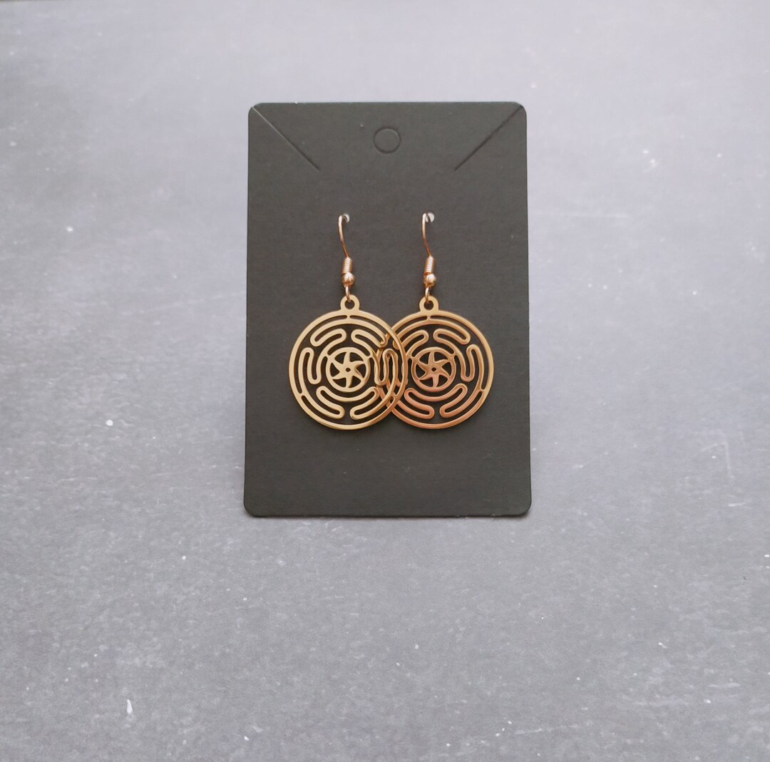 Wheel of Hecate Symbol Gold Plated Drop Earrings. Occult. Lilith. Demon ...