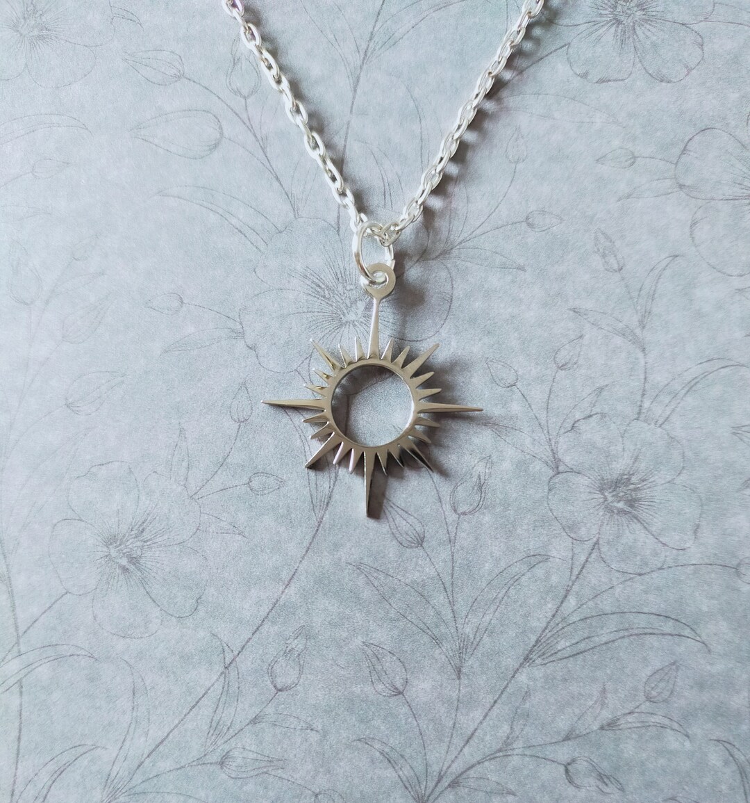 Solar Eclipse Emblem Stainless Steel Pendant on a Silver Plated 18 Inch ...