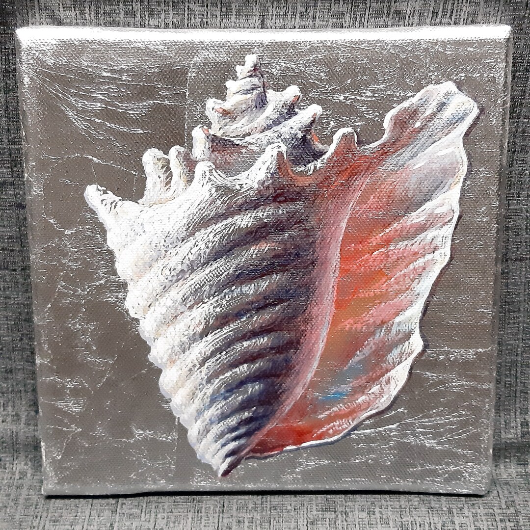 Picture Shell 2 Realistic Handmade Sea Shell Art on Canvas Silver ...