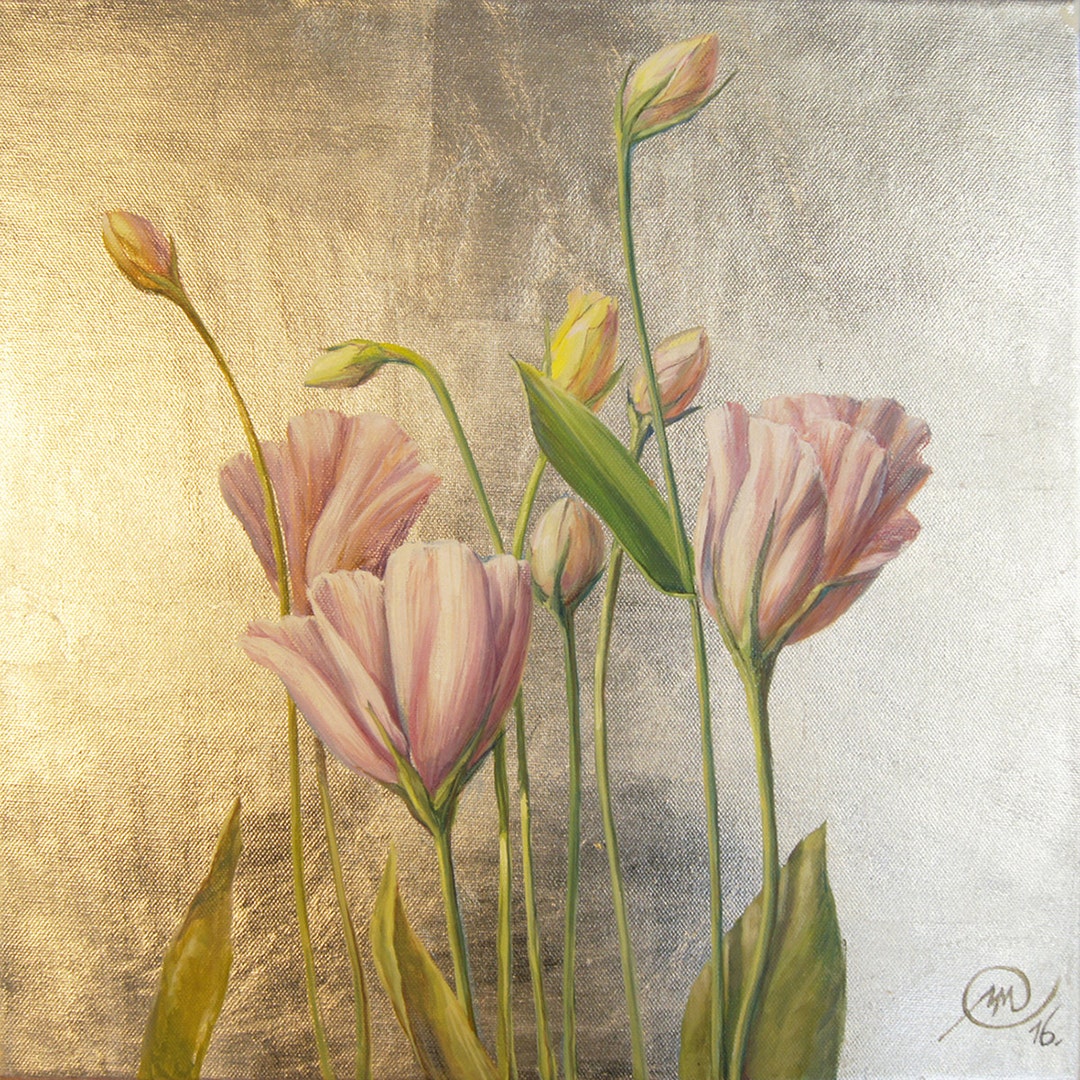 Flower Modern Silver Original Art Painting Gift 40x40cm - Etsy