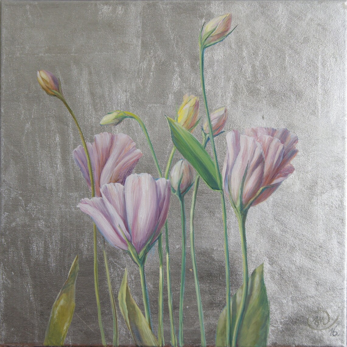 Flower Modern Silver Original Art Painting Gift 40x40cm - Etsy