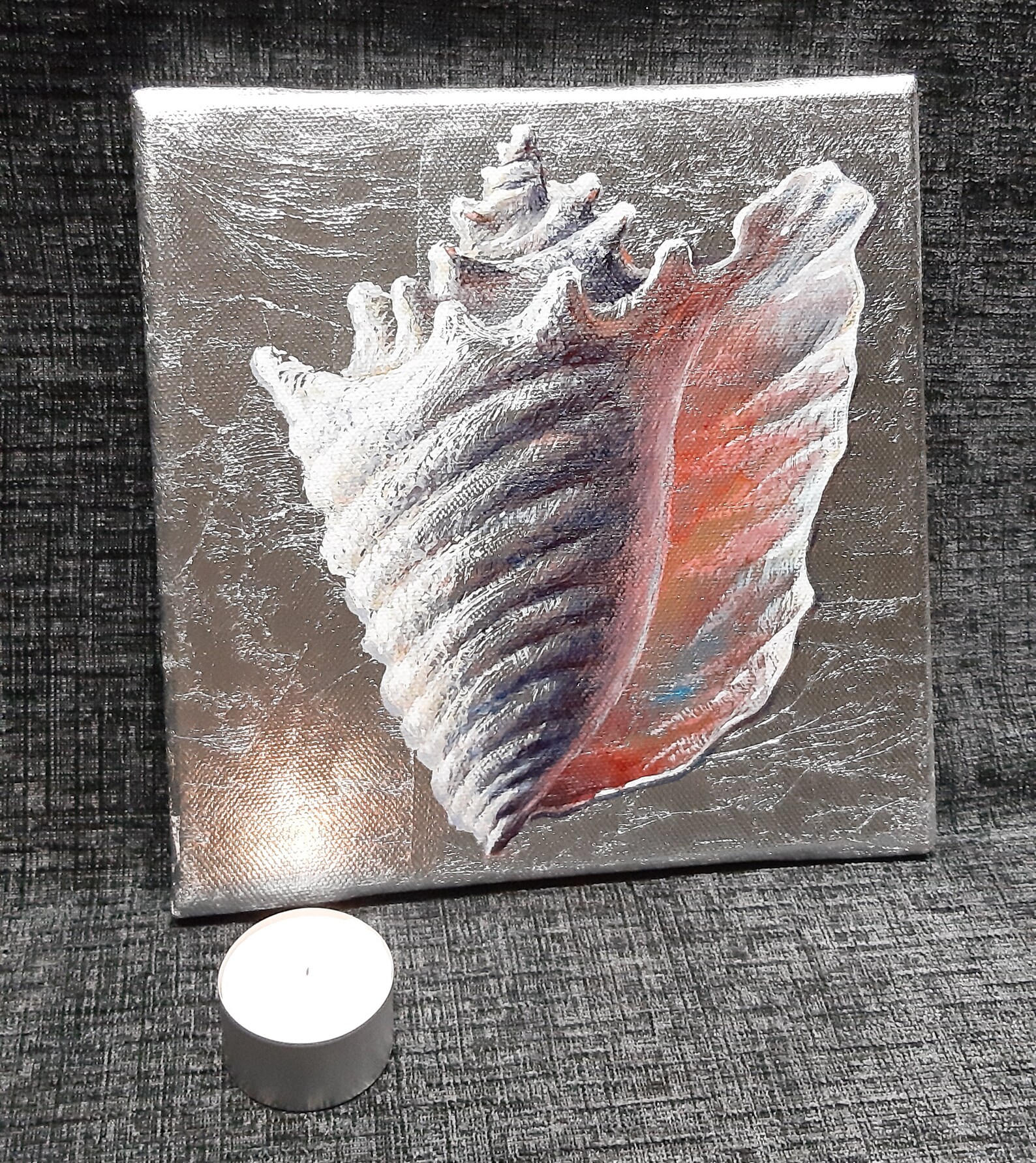 Picture Shell 2 Realistic Handmade Sea Shell Art on Canvas Silver ...
