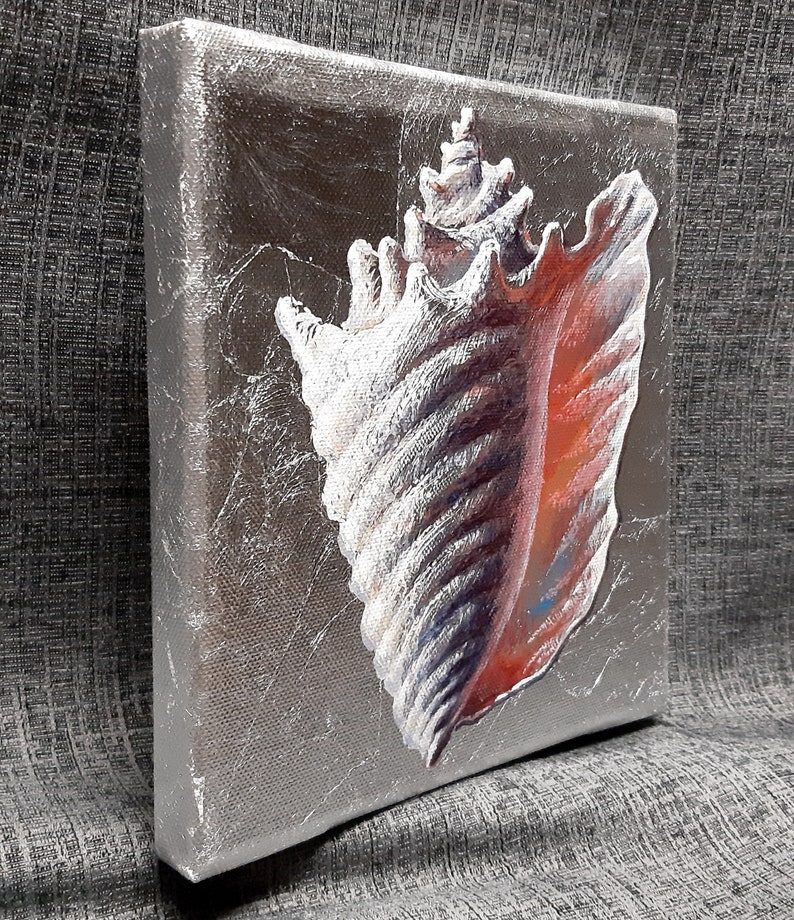 Picture Shell 2 Realistic Handmade Sea Shell Art on Canvas Silver ...