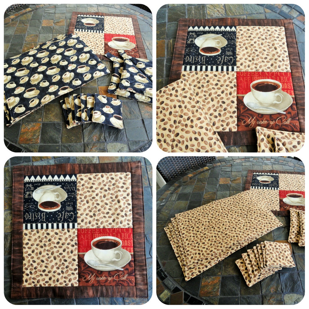 Cafe Table Placemat and Accessory Set, Wedding Shower Gift Set, Coffee ...