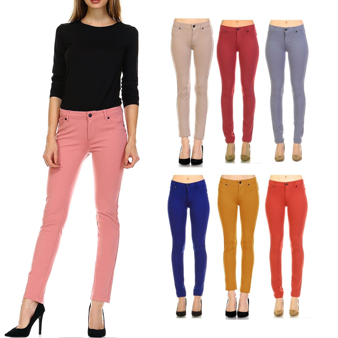Women's Colored Stretchy Ponte Full Length Jeggings Pants - Etsy