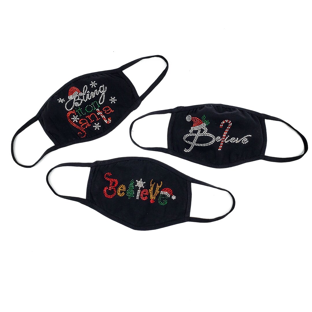 Rhinestone Embellished Face Mask With Snowflake, Santa, Candy Canes ...